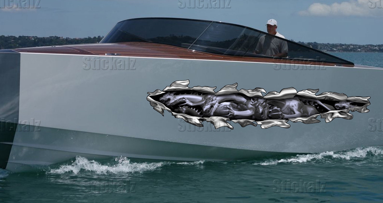 3D Watercraft Graphic Dragons Boat Wrap Ripped Metal Full Color Speed ...