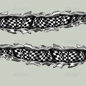 Ripped Metal Checkered Flag Car Decal, 3D Checkered Flag Car Wrap ...