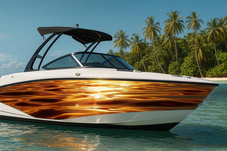 Golden Tide Boat Wrap – Metallic Gold Water Vinyl Wrap – Marine Grade ...