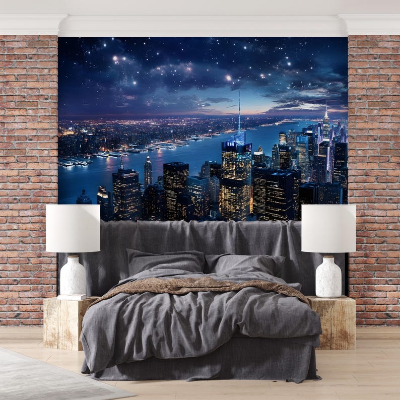 New York City Night Wall Mural - Skyline Wallpaper - NY Peel and Stick ...