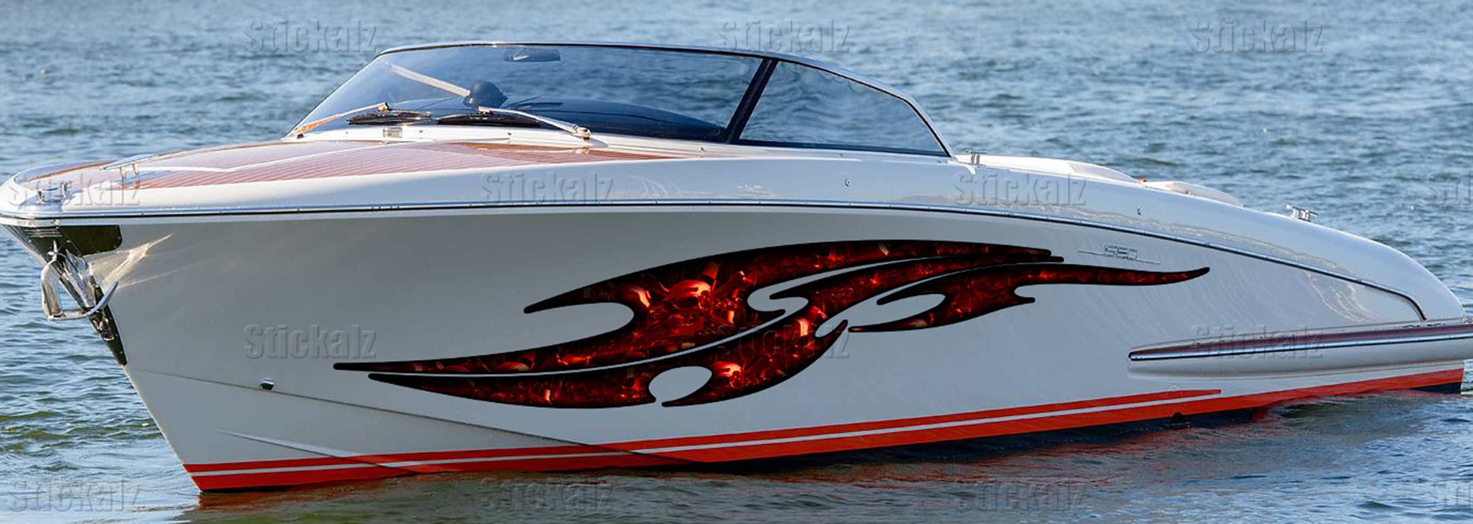 3D Watercraft Graphic Skull Boat Wrap Ripped Metal Full Color Speed ...