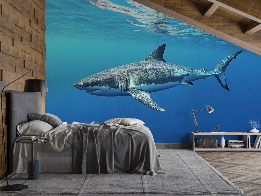 Shark Wall Mural – Blue Ocean Peel and Stick Wallpaper – Boys Room ...