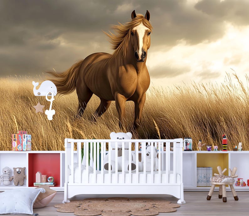 3D Running Horse Wallpaper Mural | Wild Stallion Wall Art for Boys Room ...