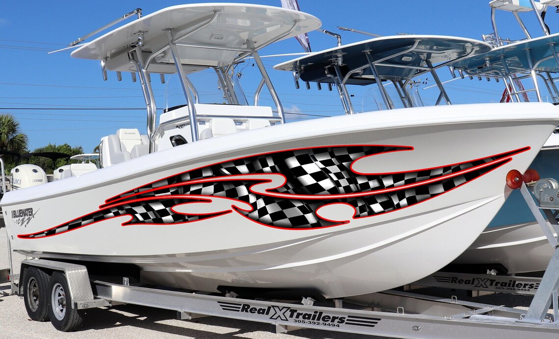 Racing Flag Boat Sticker Checkered Flag Boat Full Color Vinyl - Etsy