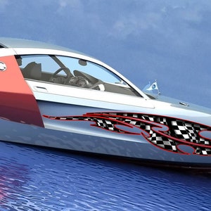 Racing Flag Boat Sticker, Checkered Flag Boat Full Color Vinyl Decal ...