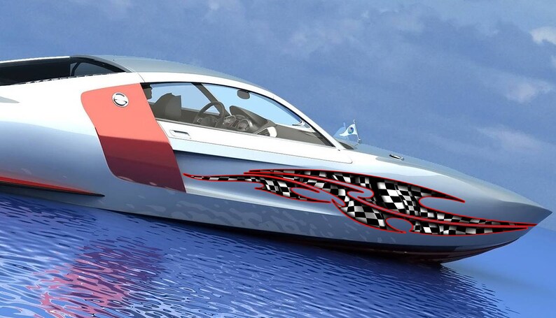 Racing Flag Boat Sticker, Checkered Flag Boat Full Color Vinyl Decal ...