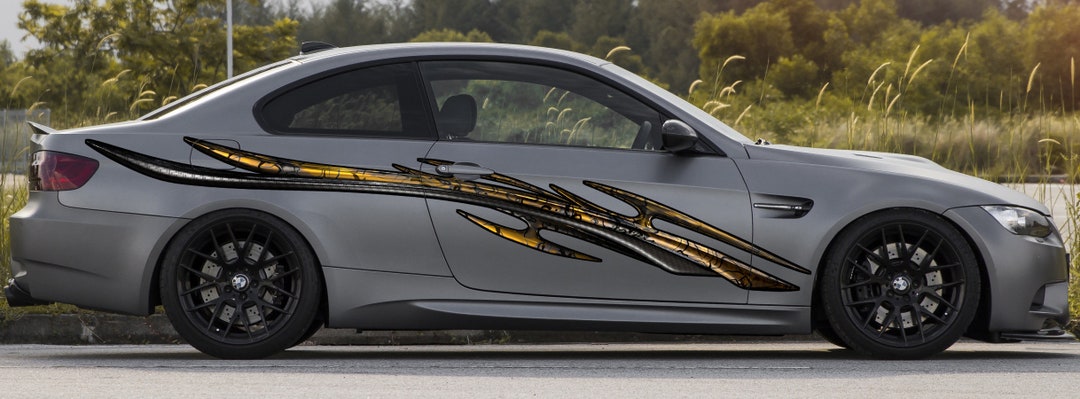 3D Tribal Car Sticker Wrap Ripped Metal, Full Color Car Vinyl Design ...