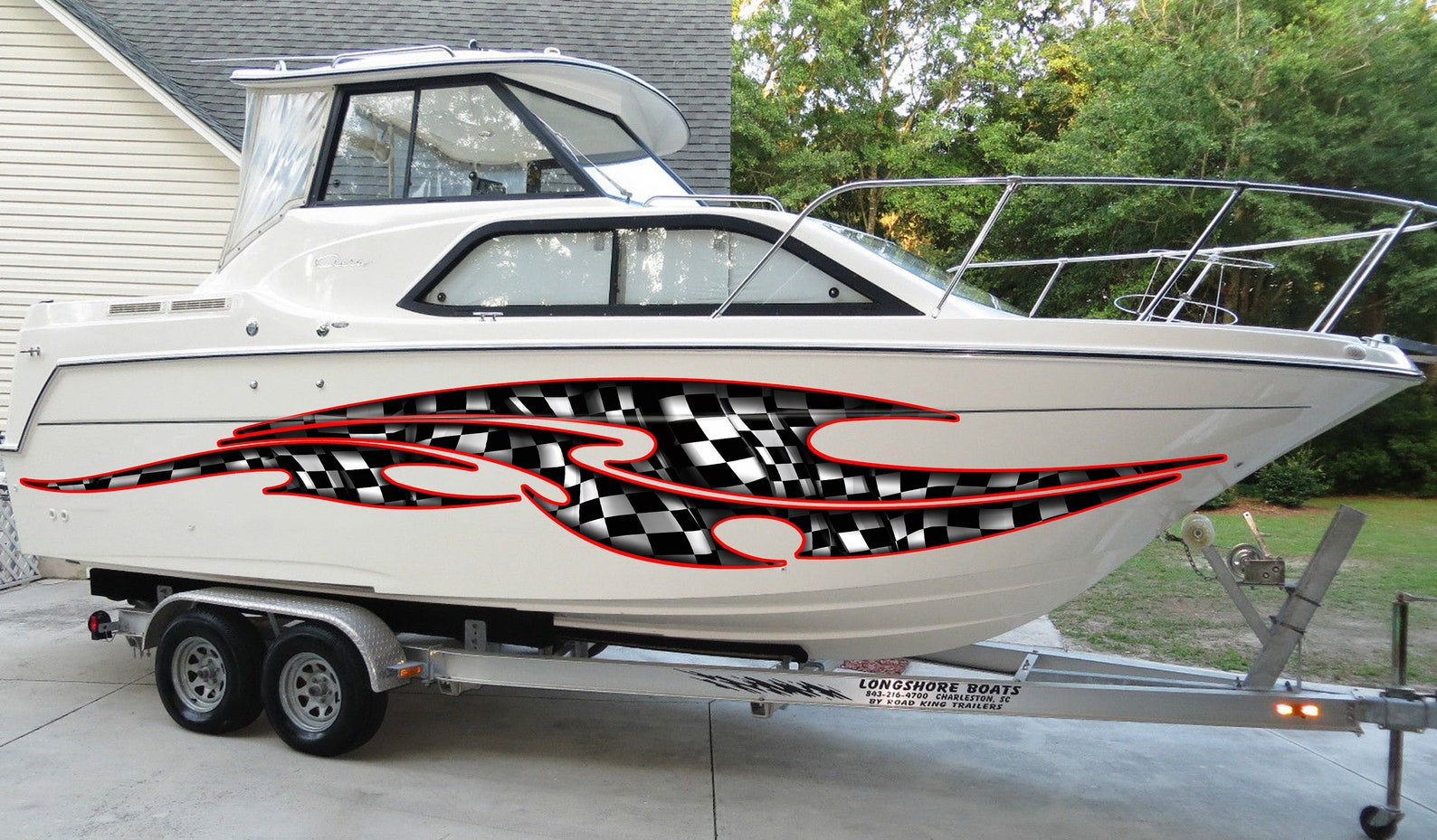 Racing Flag Boat Sticker Checkered Flag Boat Full Color Vinyl - Etsy