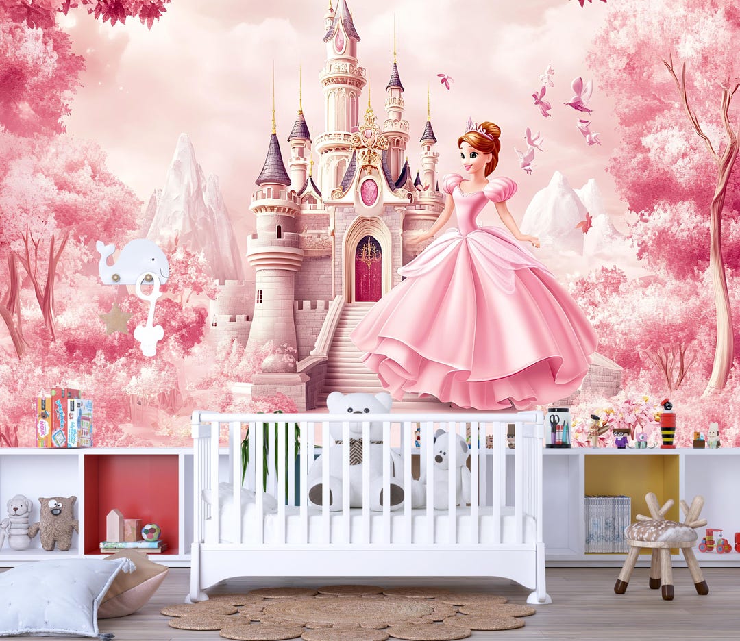 Princess Castle Wall Mural – Pink Fairy Tale Wallpaper for Girls ...