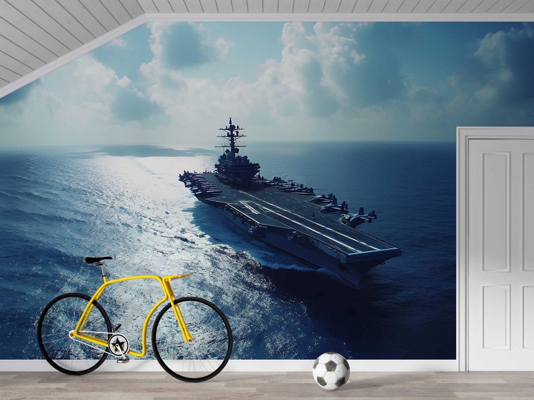Aircraft Carrier Wall Mural – Navy Warship Ocean Wallpaper – Military ...