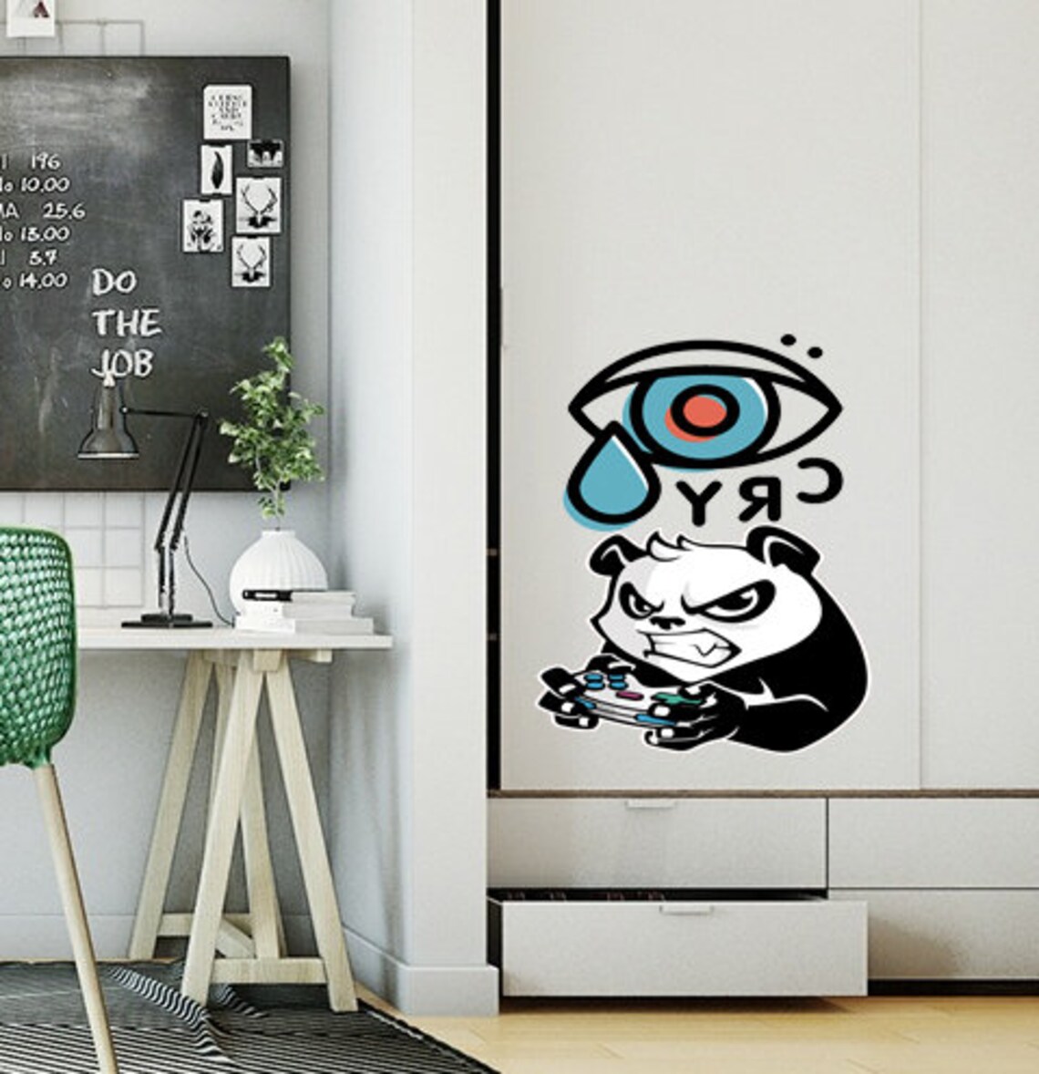 Wall Decal Gamer Panda Art Stickers Eye, Children's Wall Sticker Player ...