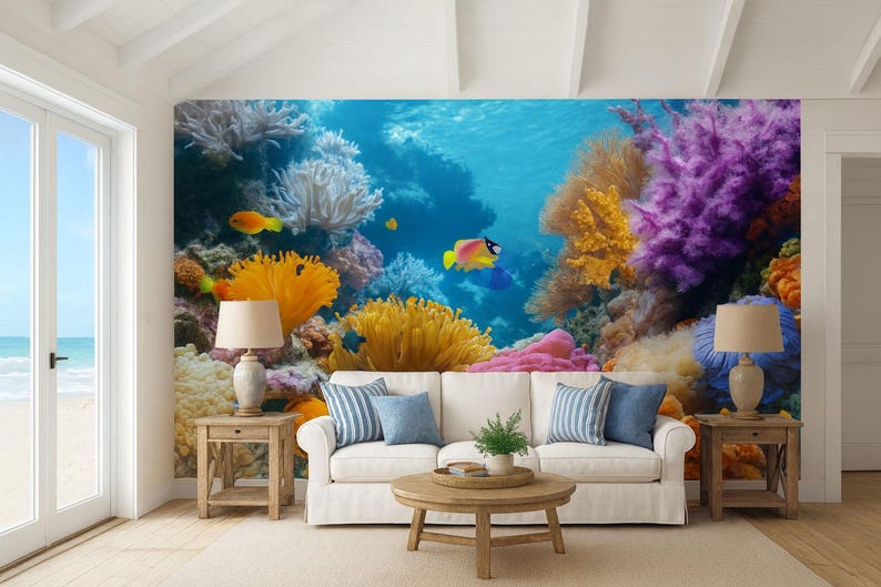 3D Coral Reef Wallpaper for Beach House – Ocean Scene Wall Mural With ...