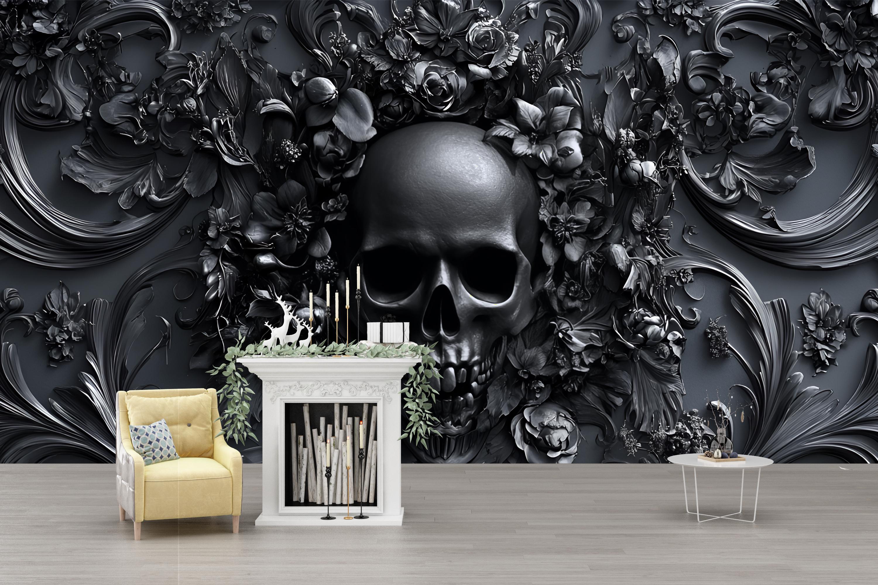 Moody Skull Wallpaper – Gothic Peel and Stick Wall Mural, Medieval ...