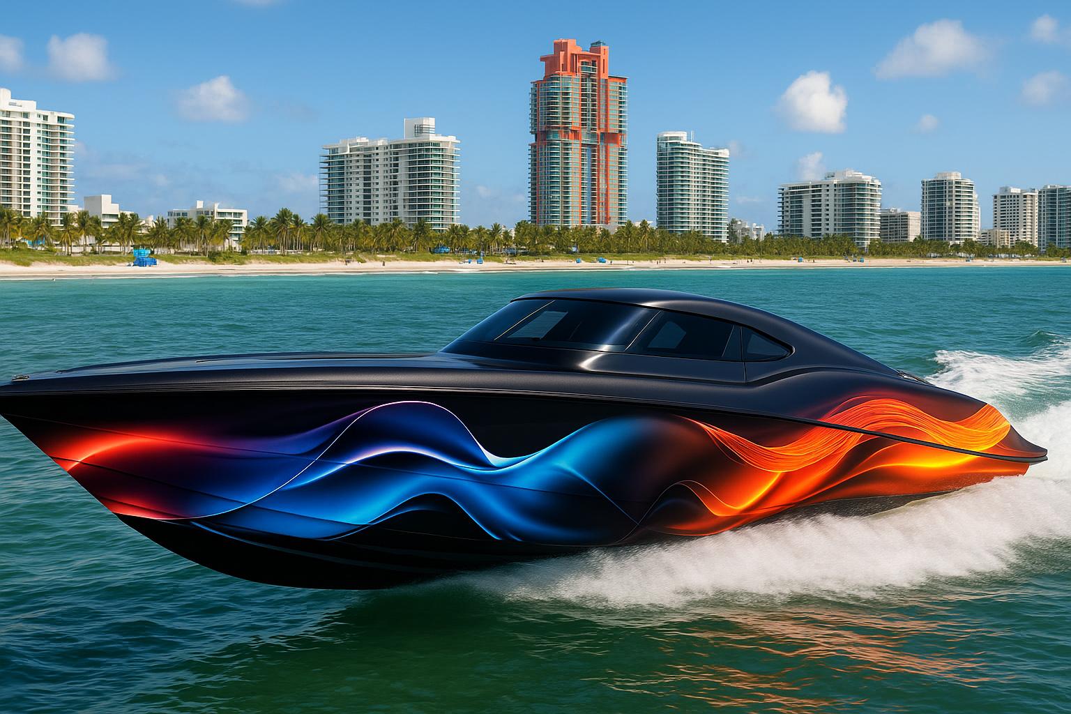 Neon Wave Boat Wrap – Red Blue Gradient Vinyl Wrap – Marine Grade Full ...