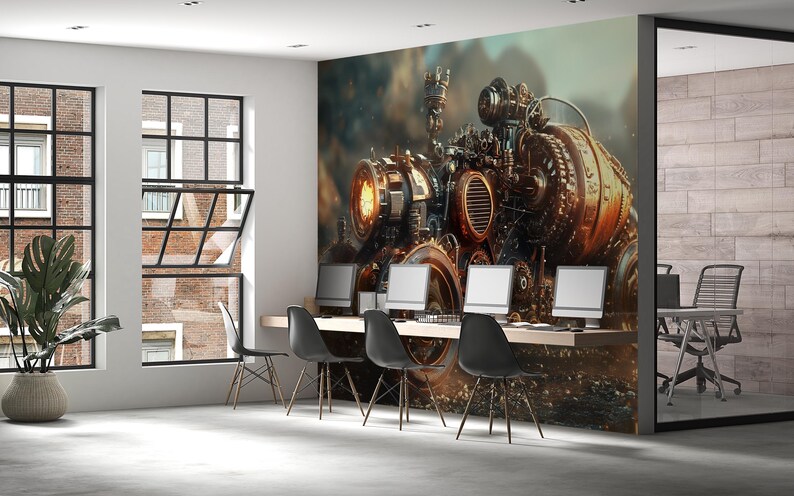 Steampunk Engine Wall Mural – Industrial Gear Machine Wallpaper for ...