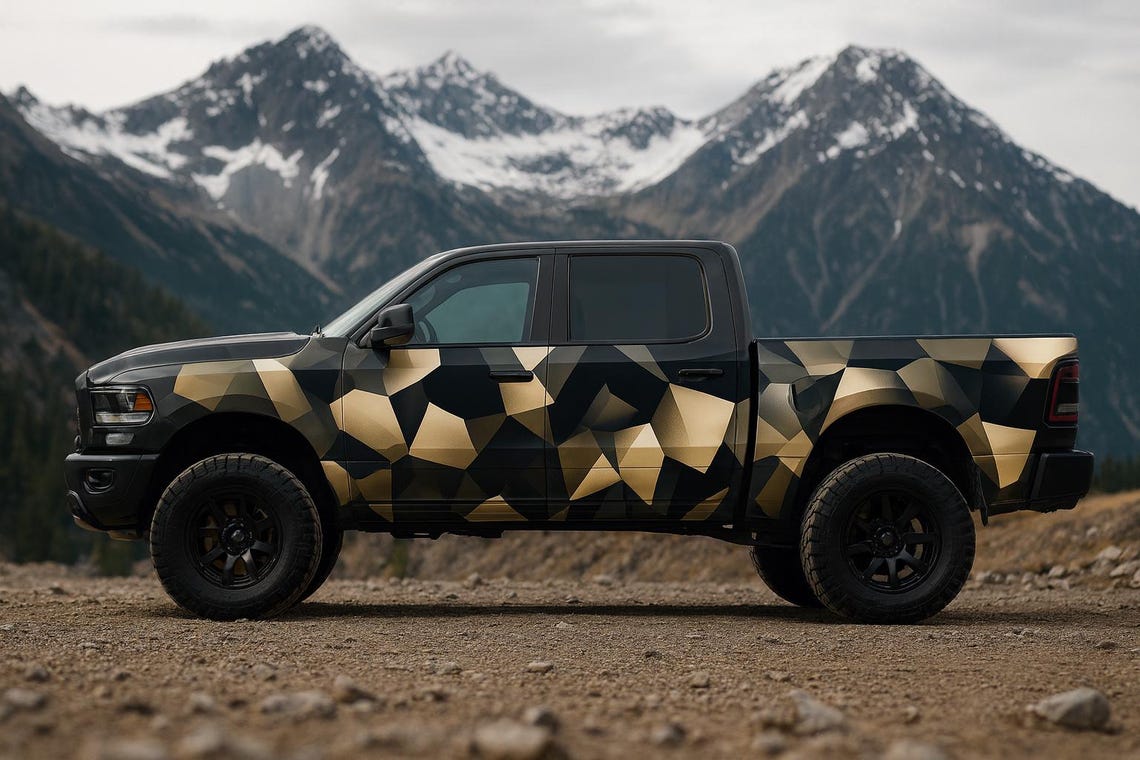 Geometric Desert Camo Truck Wrap | 3D Polygon Vinyl Car Wrap for Pickup ...
