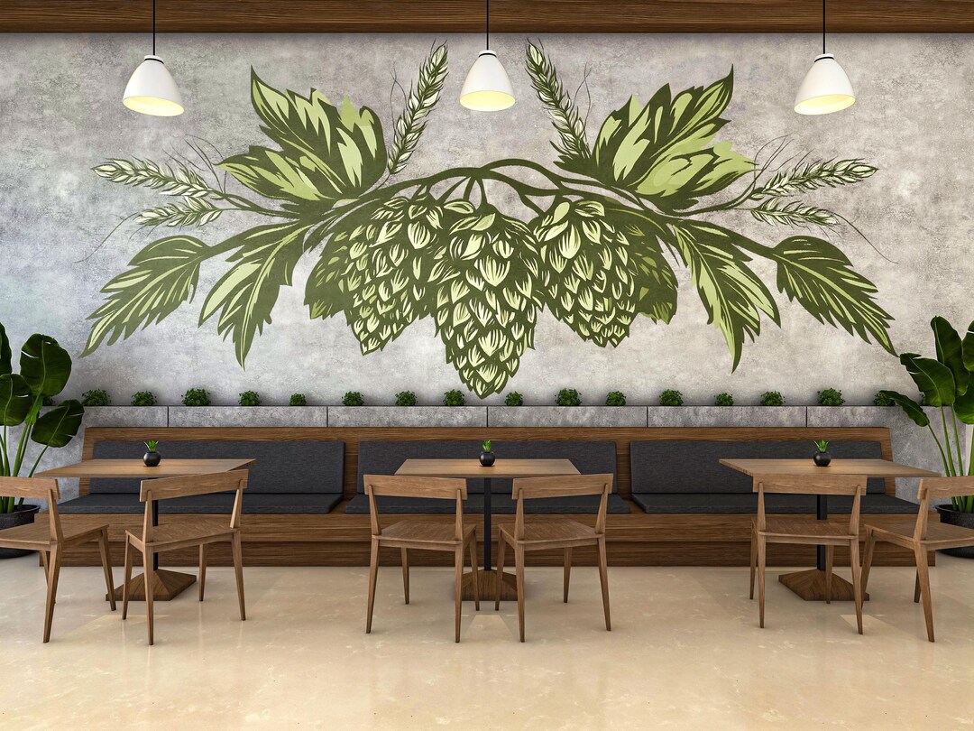 Hops Wall Decal Brewery Decor, Botanical Hop Cone Wall Art, Craft Beer ...