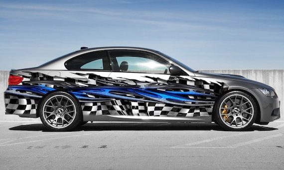 Checkered Flag Car Graphics V8 Checkered Flags Vinyl Decal Sticker