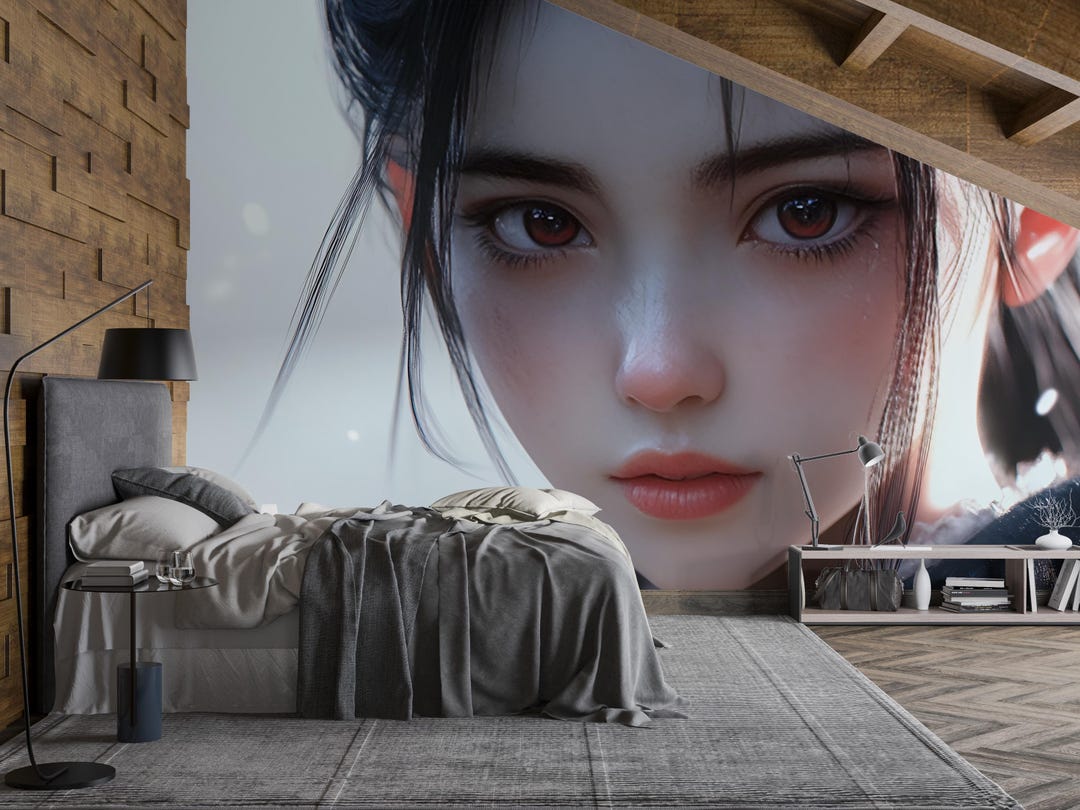 Realistic Anime Girl Portrait Wall Mural – Hyper-detailed Face Art ...