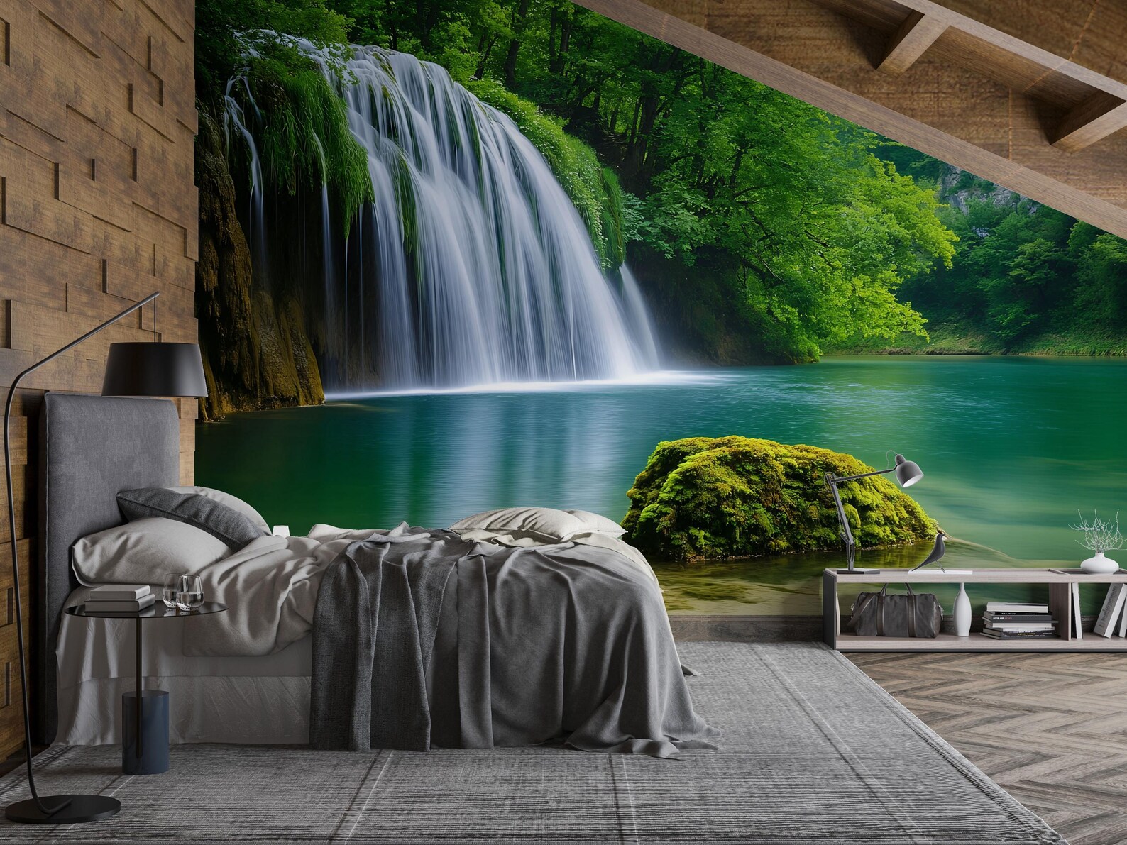 Vertical Waterfall Forest Wallpaper Mural | Lush Jungle Nature Wall Art ...