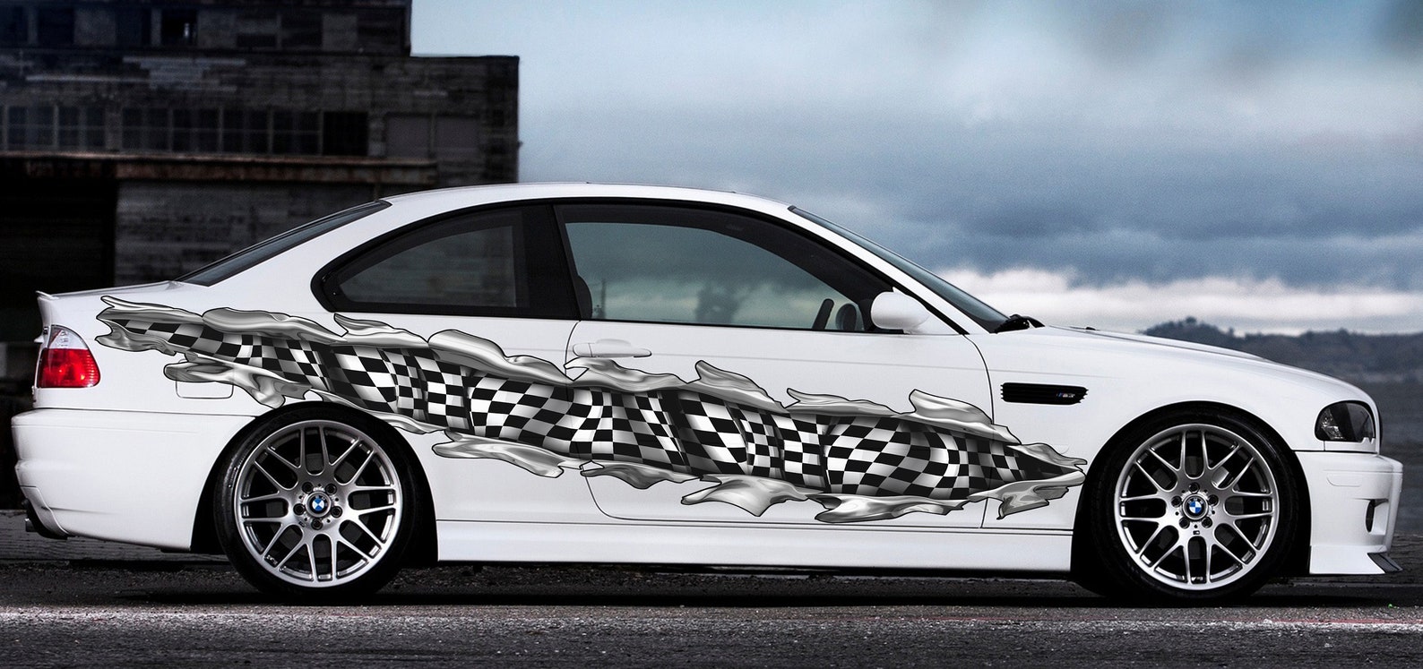 Ripped Metal Checkered Flag Car Decal 3D Checkered Flag Car - Etsy