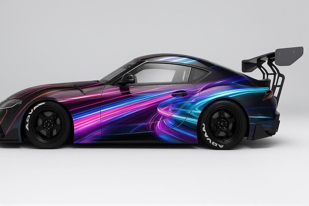 Neon Light Stream Car Wrap for Supra – Electric Blue Pink Purple Full ...