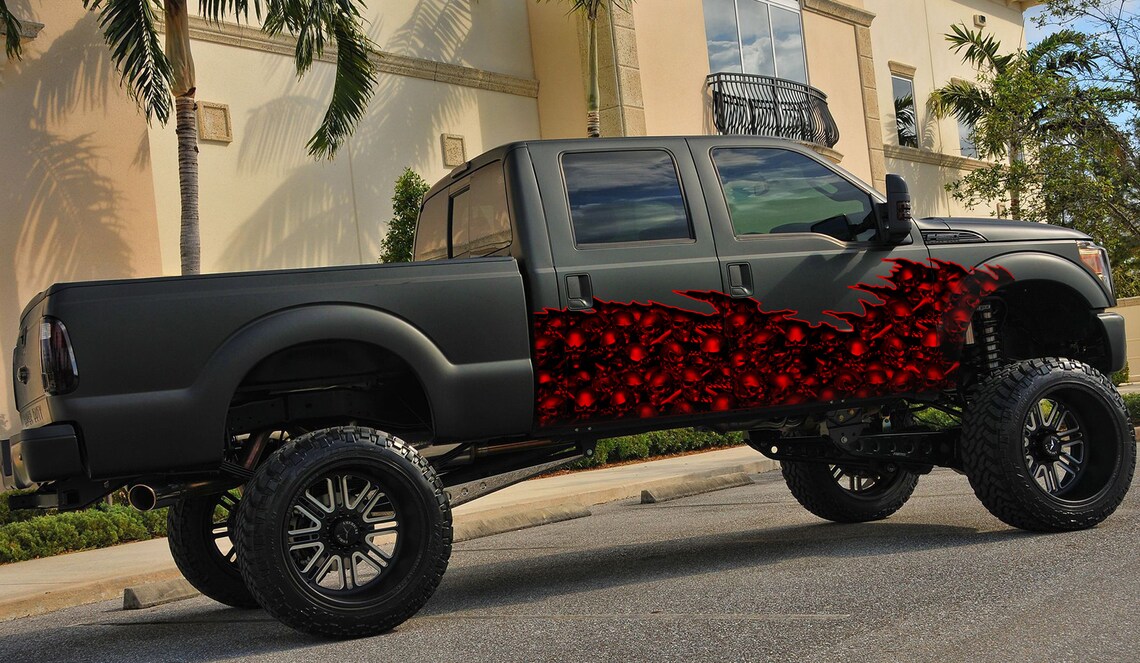 Car Side Vinyl Skulls Graphics Racing Stripes Decal, Full Color Side ...