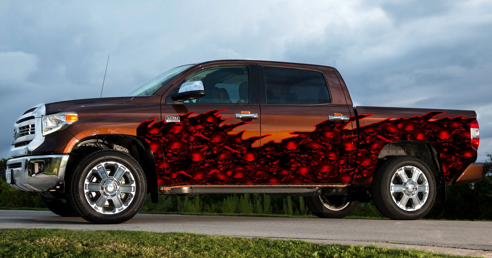 Car Side Vinyl Skulls Graphics Racing Stripes Decal, Full Color Side ...