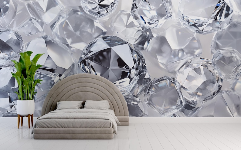 3D Diamond Wall Mural – Glam Crystal Gem Wallpaper – Luxury Decor Gift ...