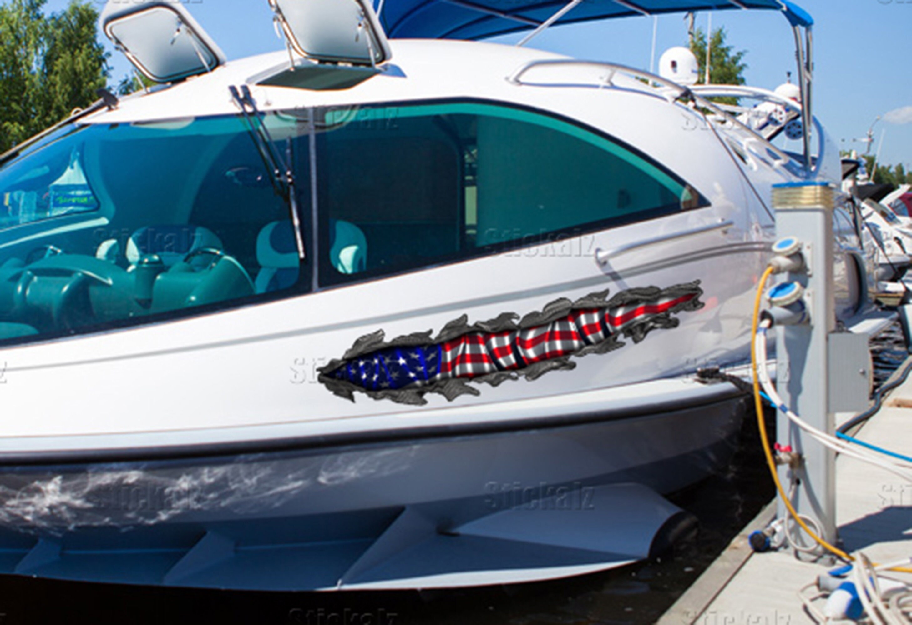 3D Watercraft Graphic USA Flag Boat Wrap Ripped Metal Full Color Speed ...