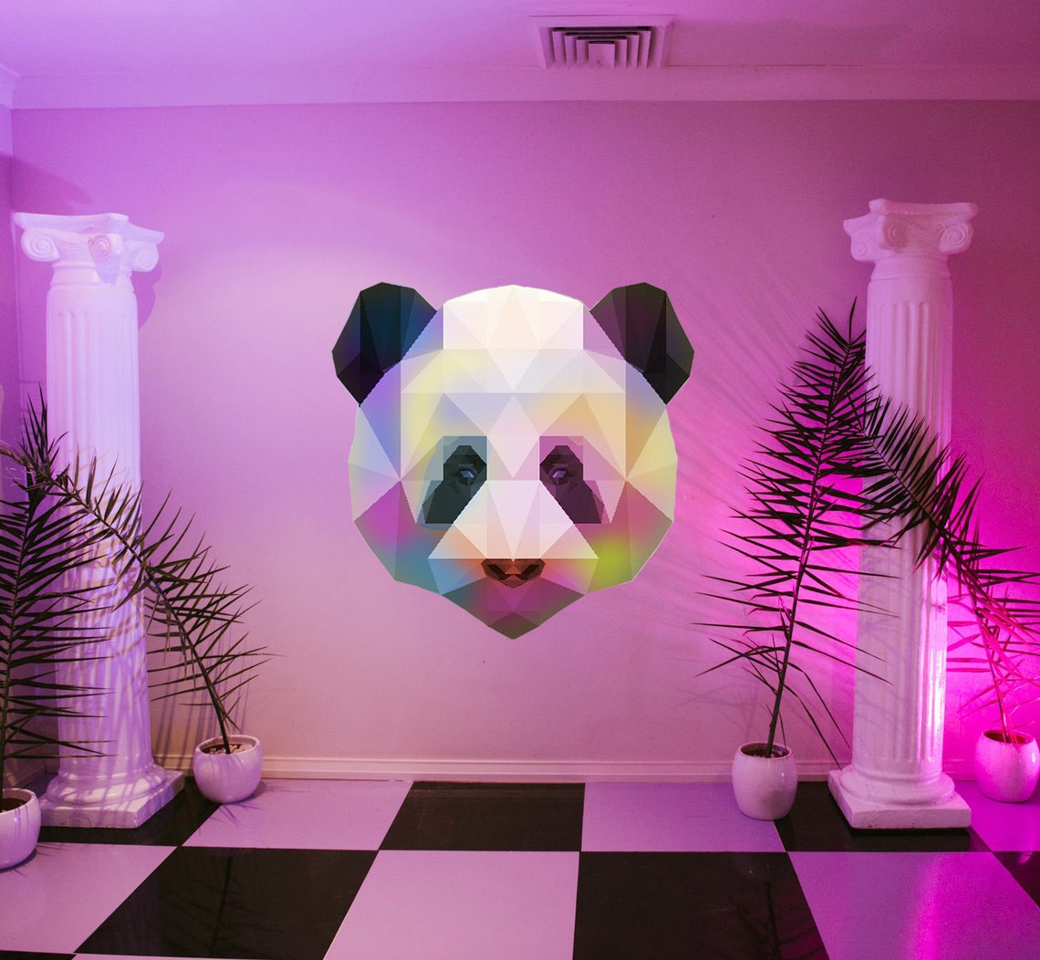 Panda Head Polygonal Wall Decal, Panda Polygon Sticker, Modern Wall Art ...