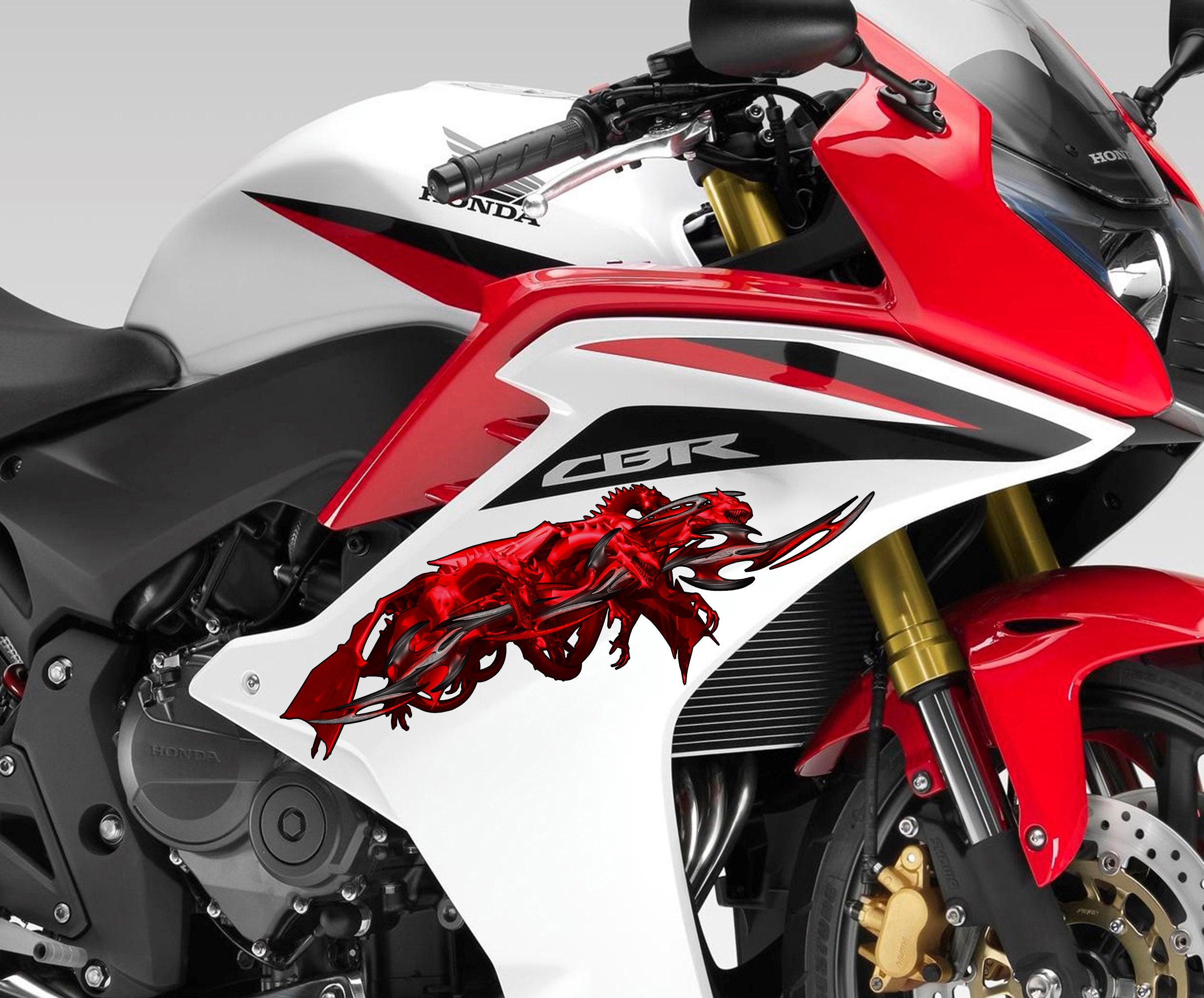 Dragon Dirt Bike Full Color Vinyl, Dragon Sport Bike Wrap, Red Tribal ...