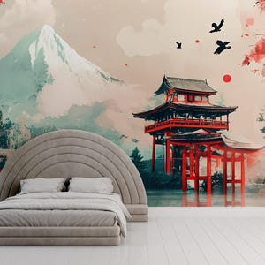 Japanese Wall Mural With Mount Fuji – Cherry Blossom Landscape Mural ...