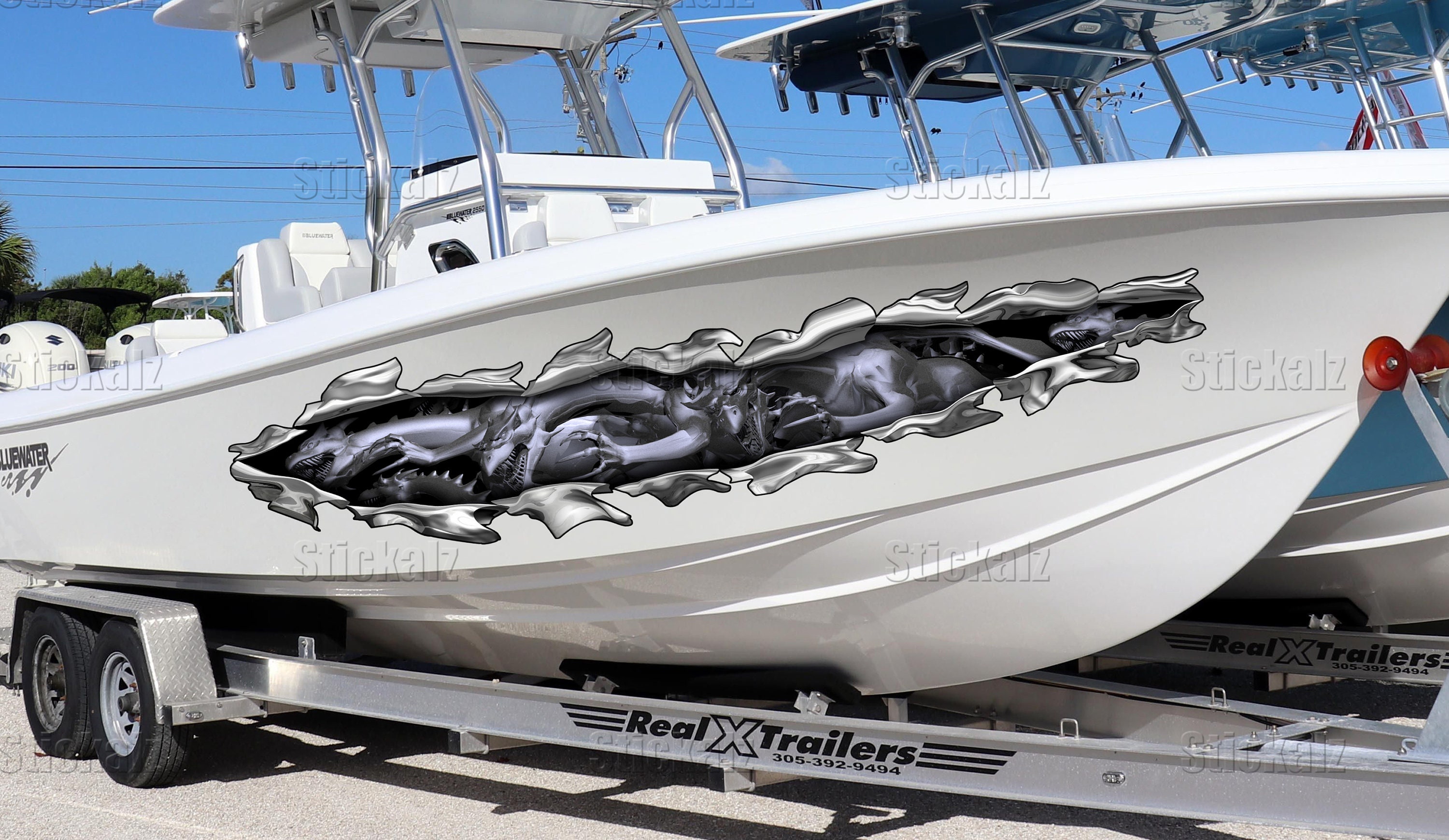 3D Watercraft Graphic Dragons Boat Wrap Ripped Metal Full Color Speed ...