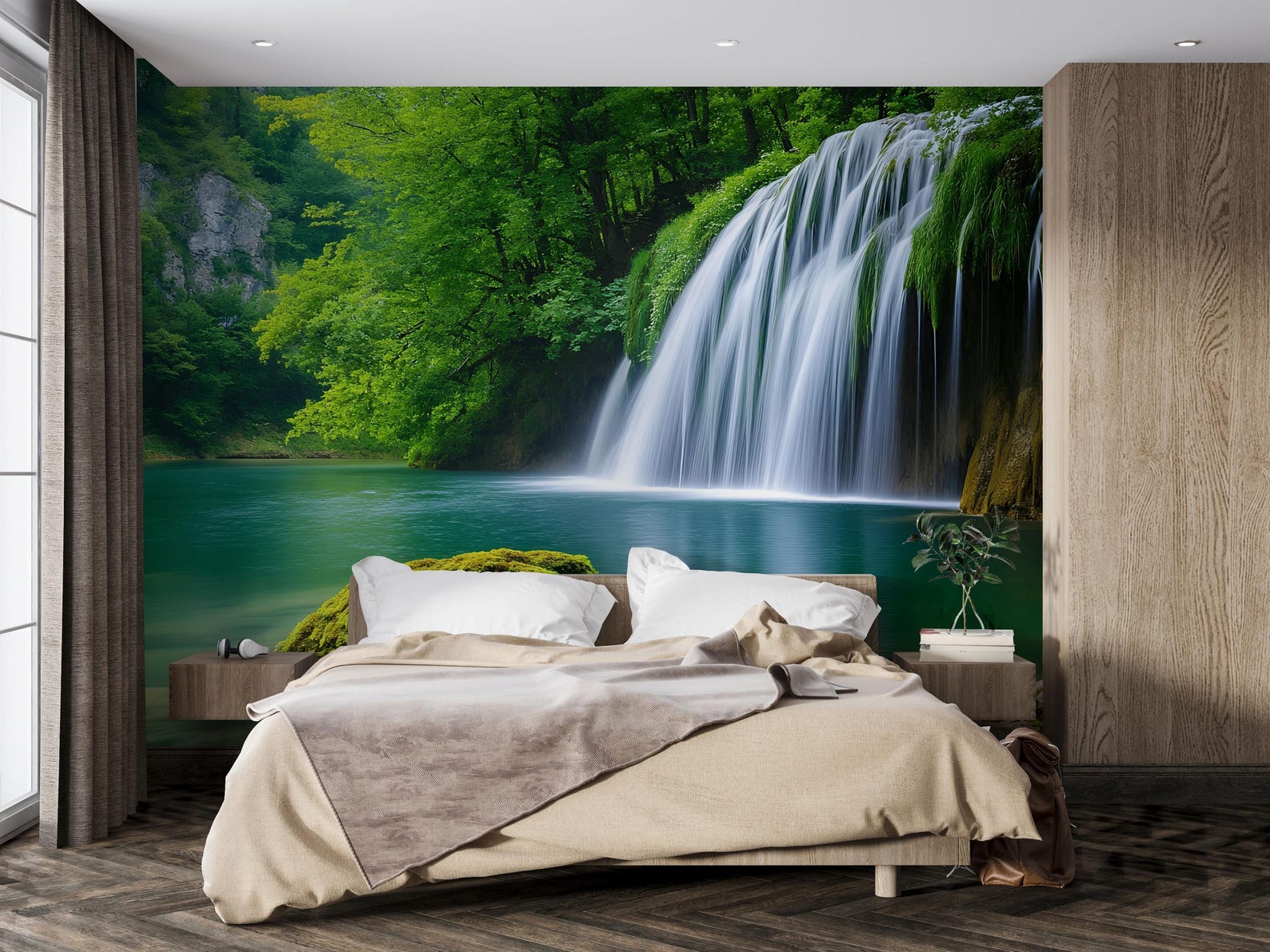 Vertical Waterfall Forest Wallpaper Mural | Lush Jungle Nature Wall Art ...