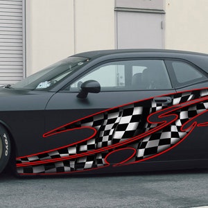 3D Checkered Flag Racing Stripes Vinyl Decal, Checkered Car Sticker ...