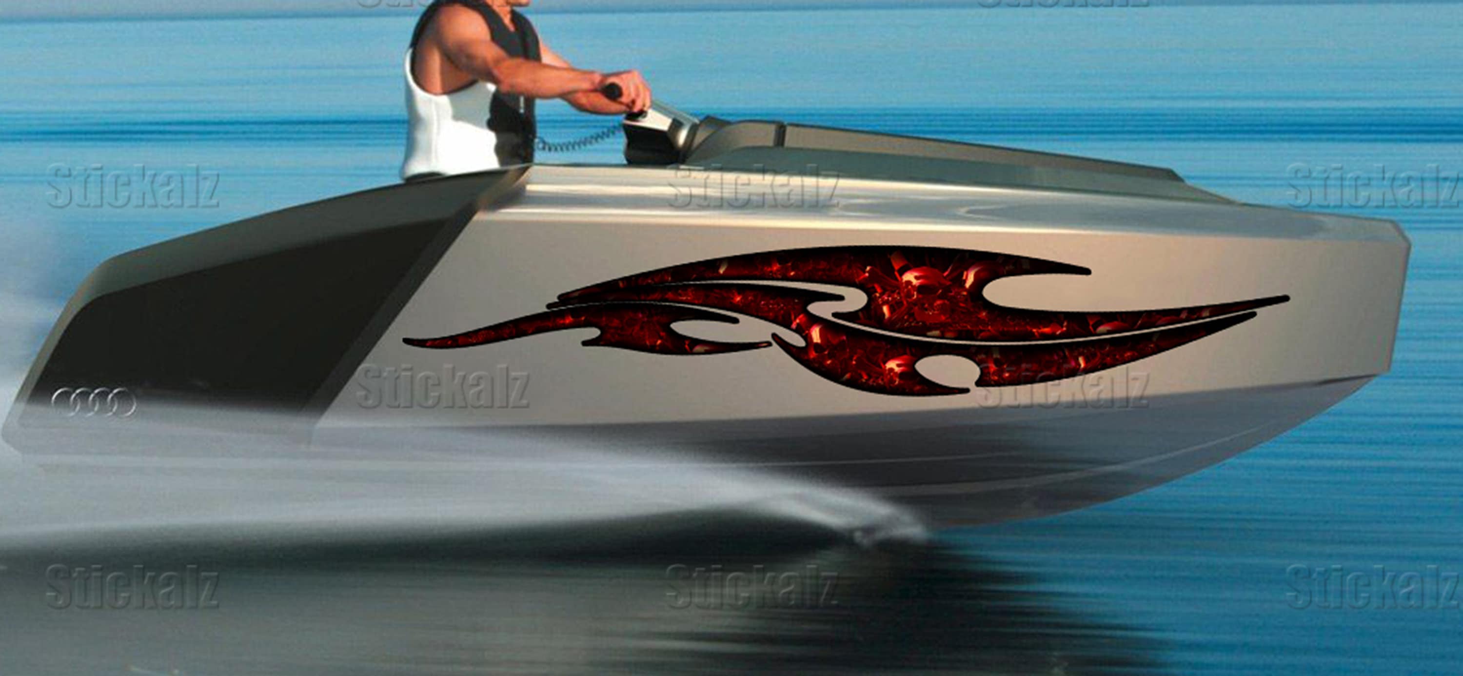 3D Watercraft Graphic Skull Boat Wrap Ripped Metal Full Color Speed ...