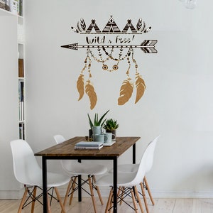 Wall Decal Art Stickers Boho Arrow Feather, Wall Sticker Bohemian Style ...