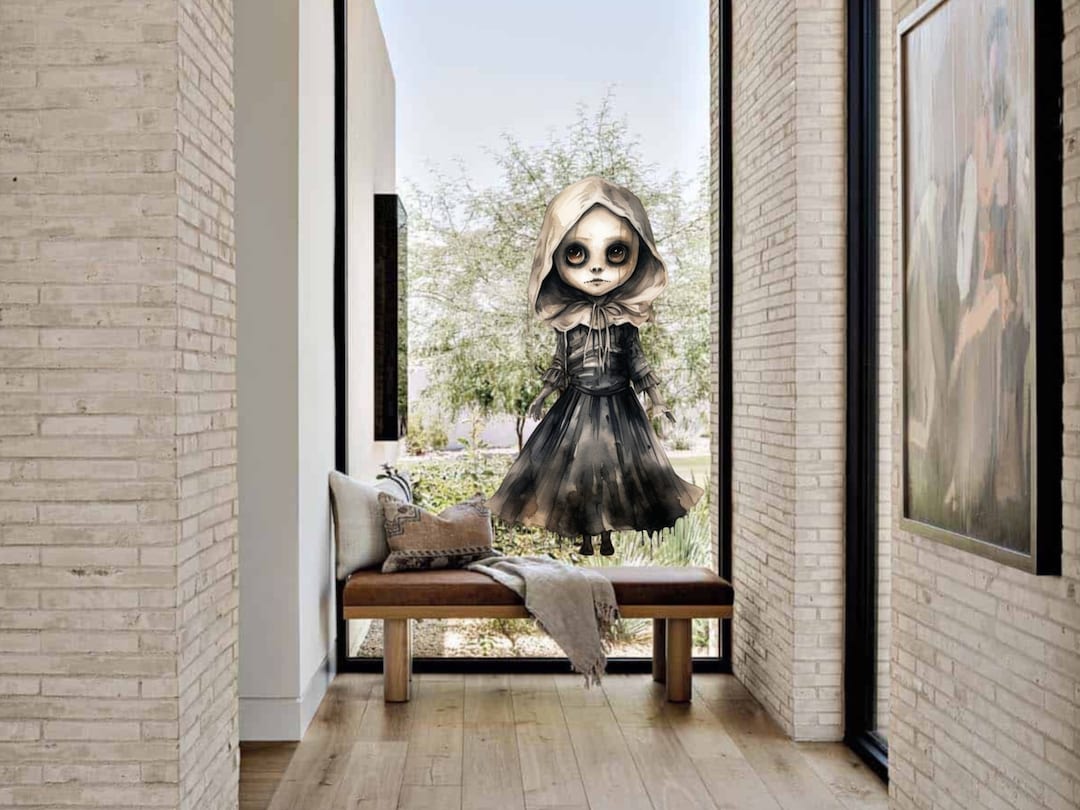 Halloween Gothic Decal, Scary Window Decor, Scary Large Doll Decal ...