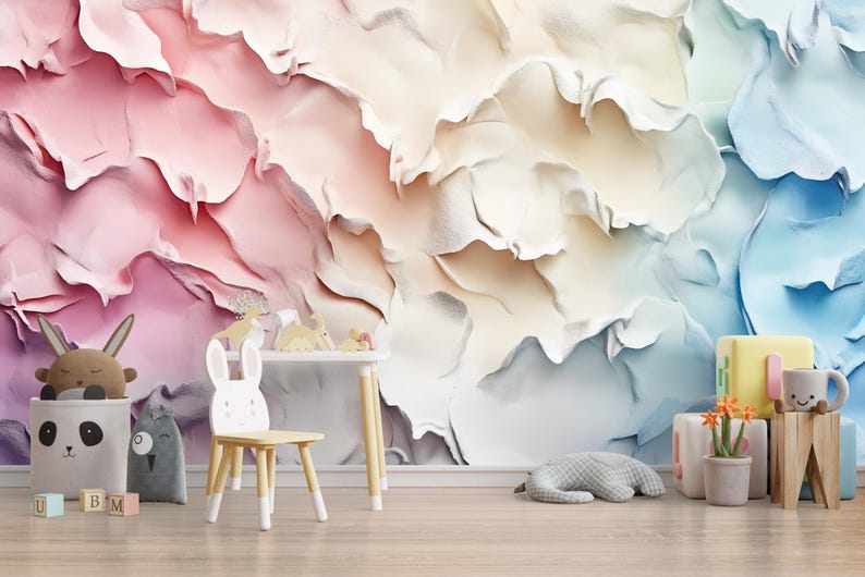 Pastel 3D Wall Mural / Soft Color Geometric Wallpaper / Modern Peel and ...