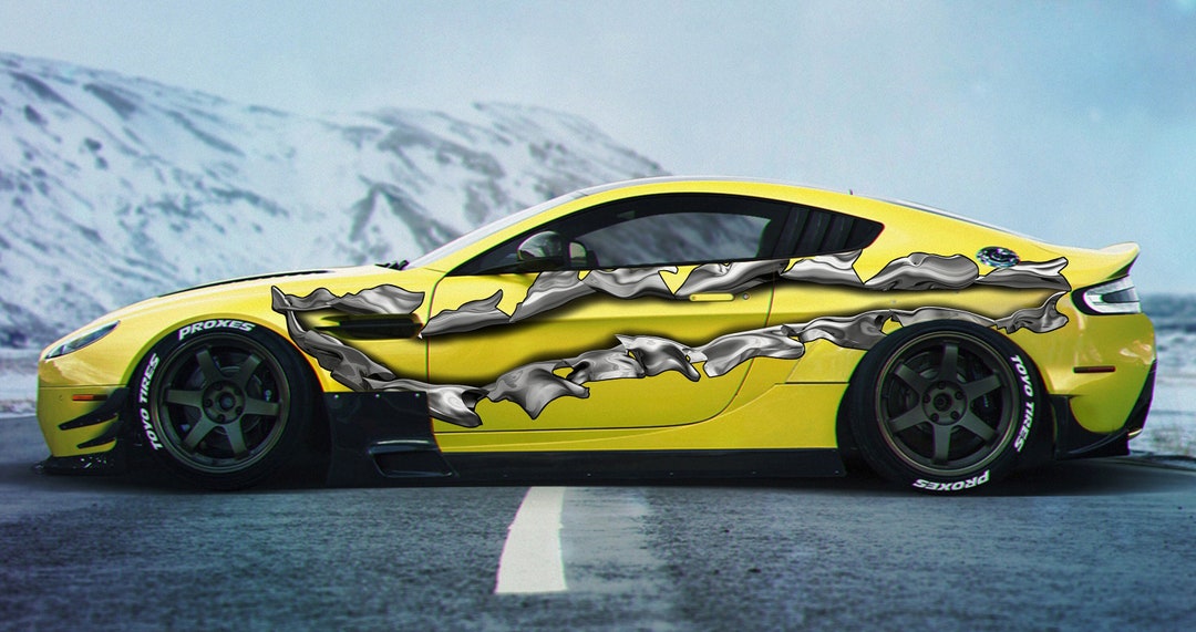 Ripped Metal Full Color Car Vinyl Decal, 3D Ripped Metal Car Side ...