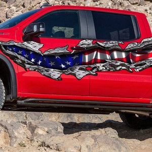 American Flag Car Sticker, USA Flag Truck Side Full Color Vinyl Decal ...