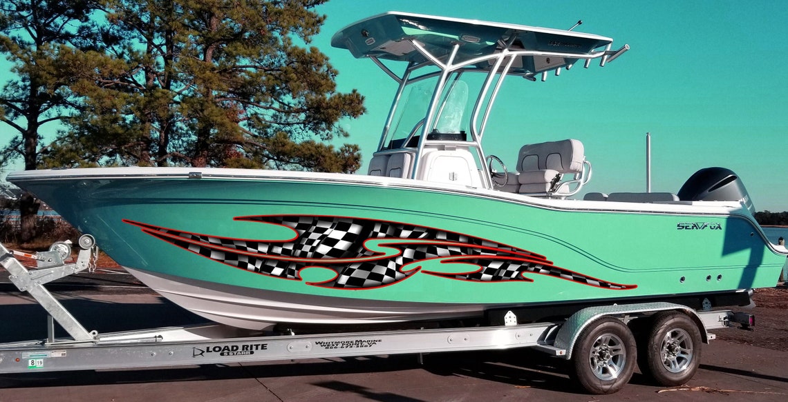 Racing Flag Boat Sticker Checkered Flag Boat Full Color Vinyl - Etsy