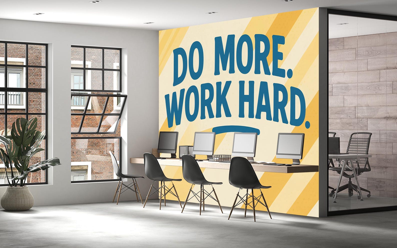 Motivational Office Wall Mural Wallpaper – Do More Work Hard Modern ...