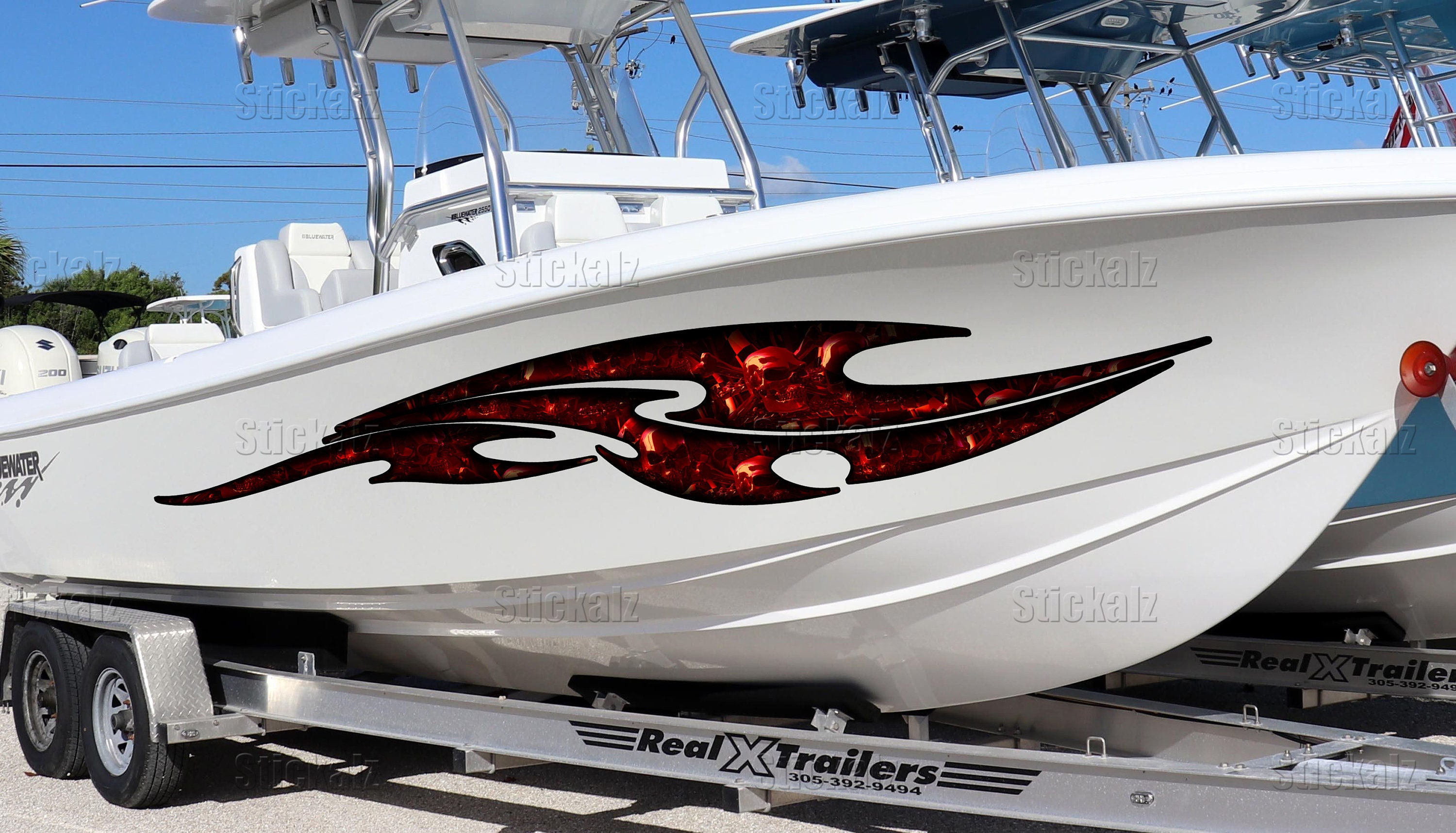 3D Watercraft Graphic Skull Boat Wrap Ripped Metal Full Color Speed ...