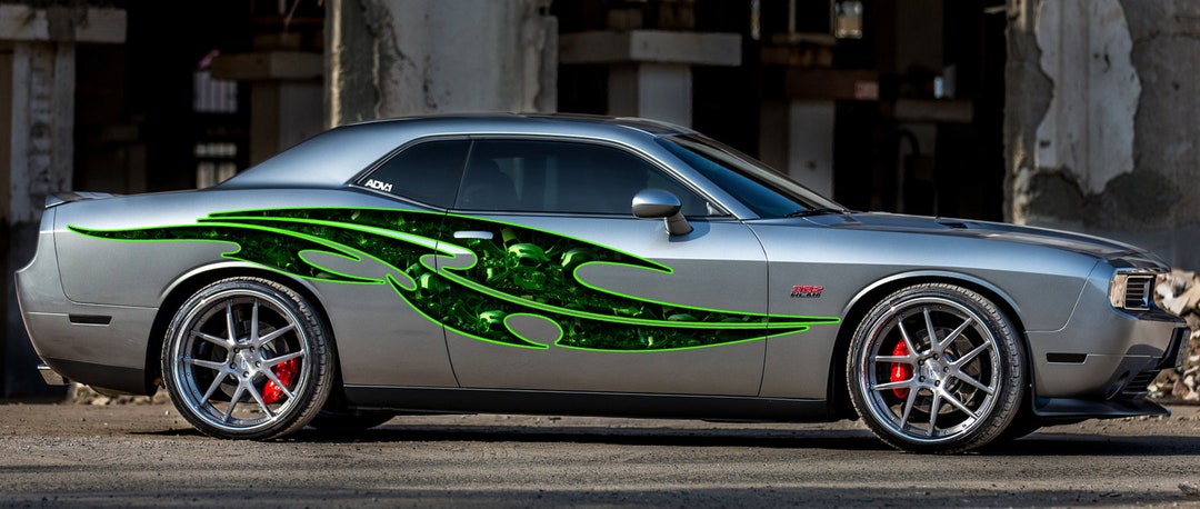 Ripped Metal Full Color Car Vinyl Design, Tribal Skull Racing Stripes ...