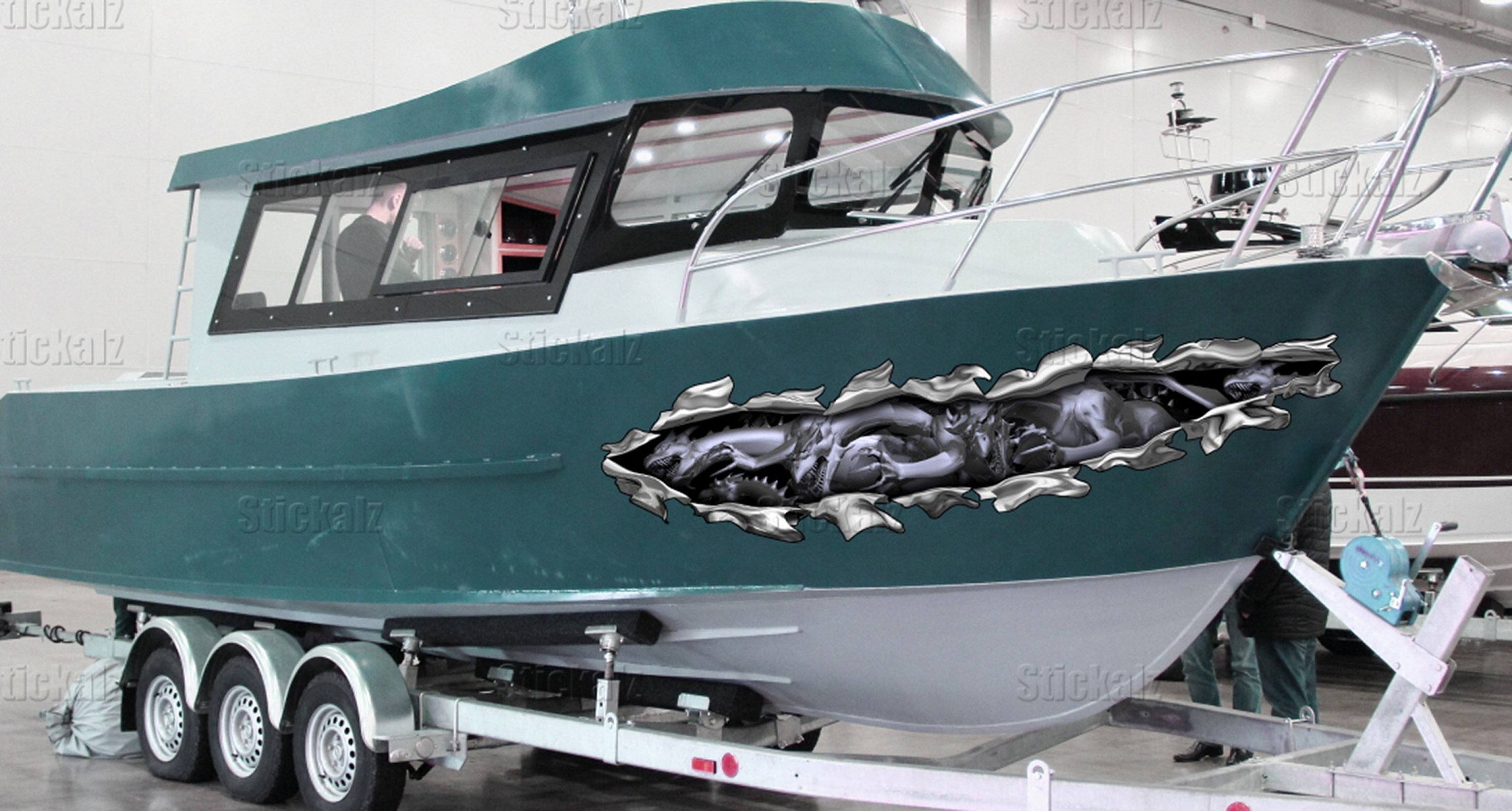 3D Watercraft Graphic Dragons Boat Wrap Ripped Metal Full Color Speed ...