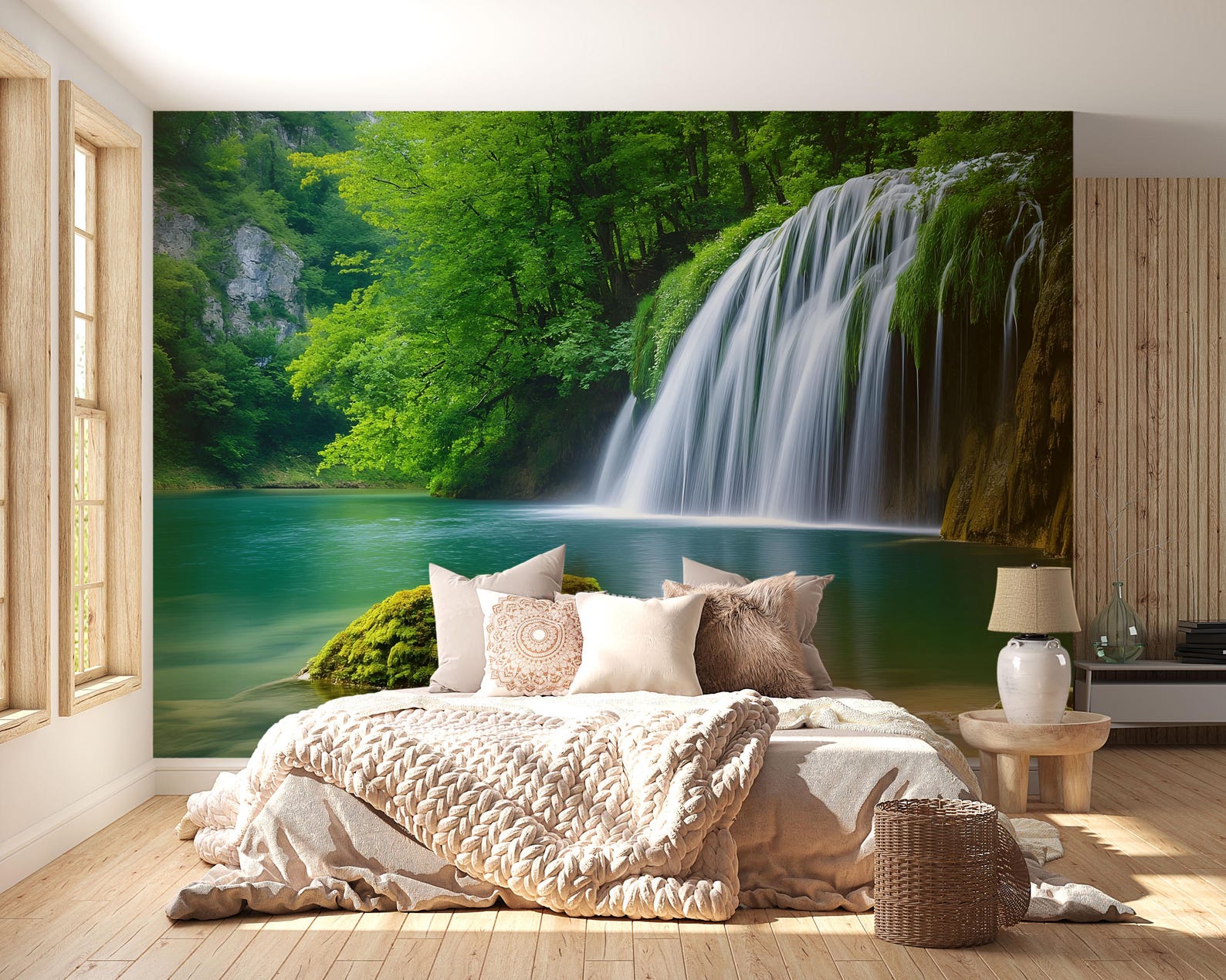 Vertical Waterfall Forest Wallpaper Mural | Lush Jungle Nature Wall Art ...