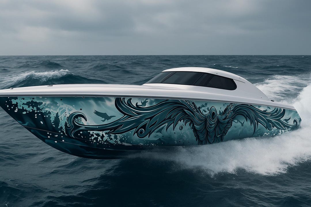 Dark Ocean Reaper Boat Wrap – Full-color Marine Vinyl Graphic for ...