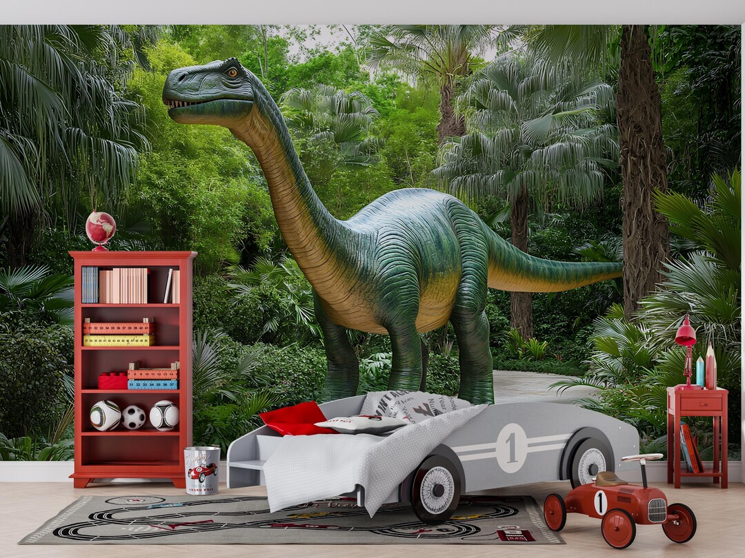 Brontosaurus Dinosaur Wall Mural – Realistic Jungle Peel and Stick ...